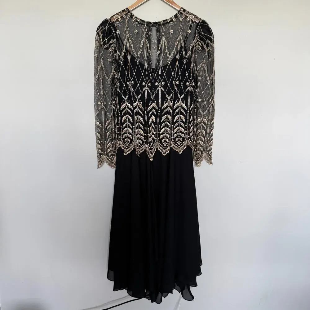 Cachet | Dresses | Vintage Cachet Bari Protas Dress Sheer Embroidered ...